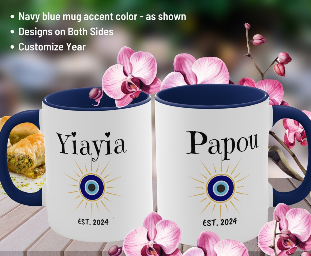 Greek Yiayia Papou Mug, New Grandparents Gift, Evil Eye Design - Etsy