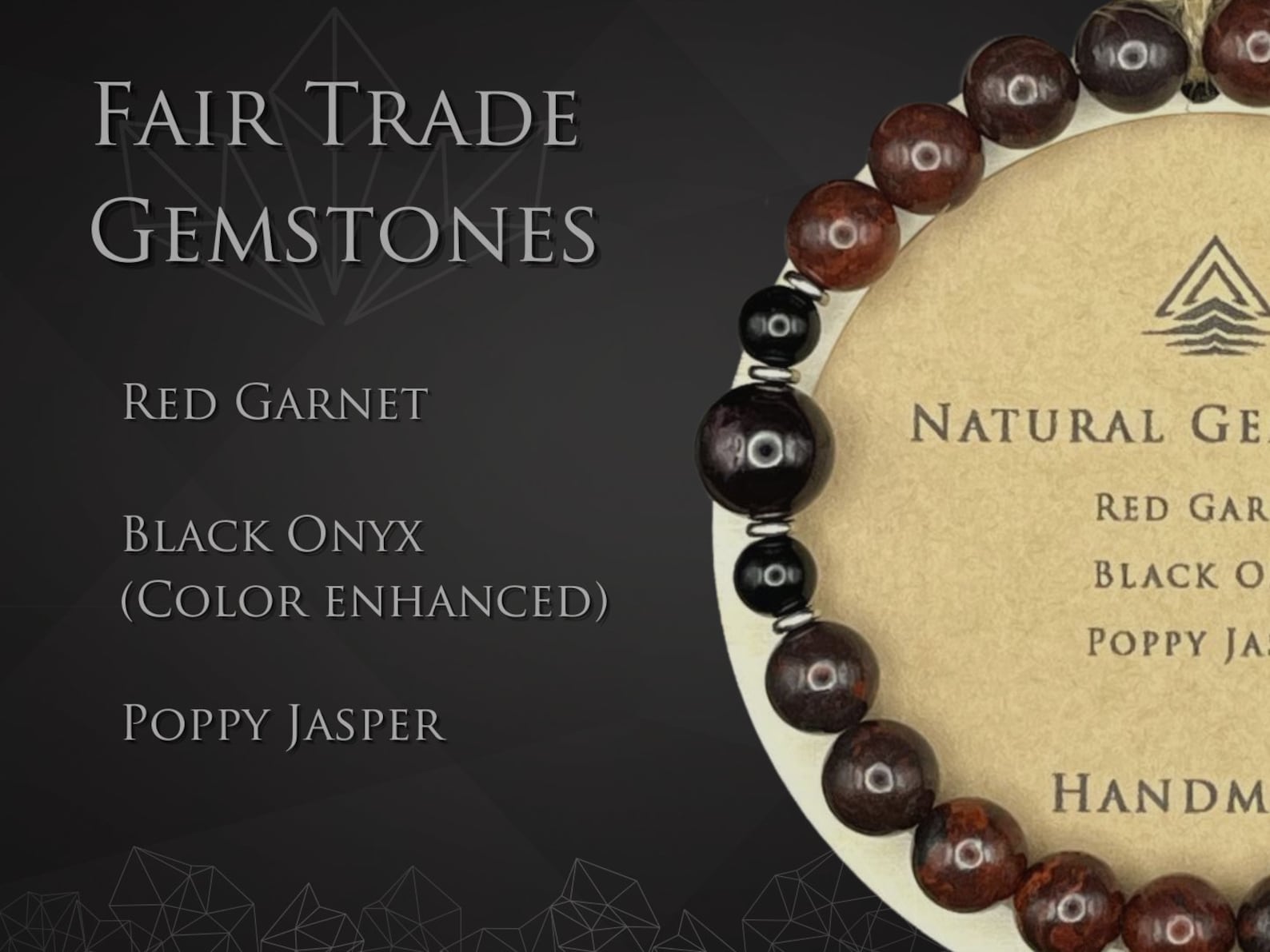 Red Garnet, Black Onyx & Poppy Jasper Bracelet - Genuine Natural ...