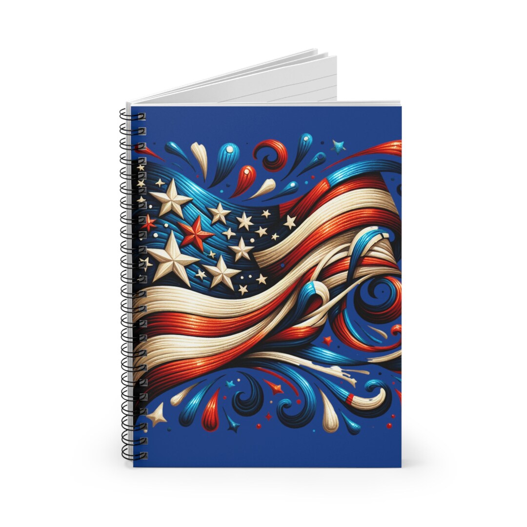 Journal Patriotic Spiral Notebook Vintage Flag Red White and Blue Ruled ...