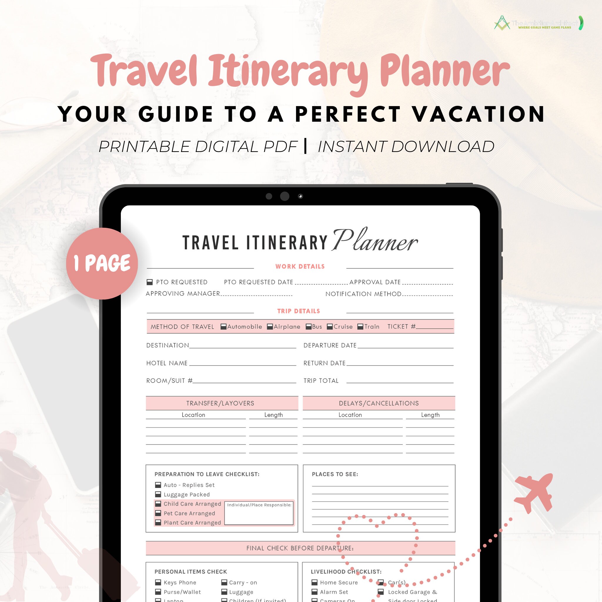 Printable Travel Itinerary Planner PDF Digital Download - Etsy