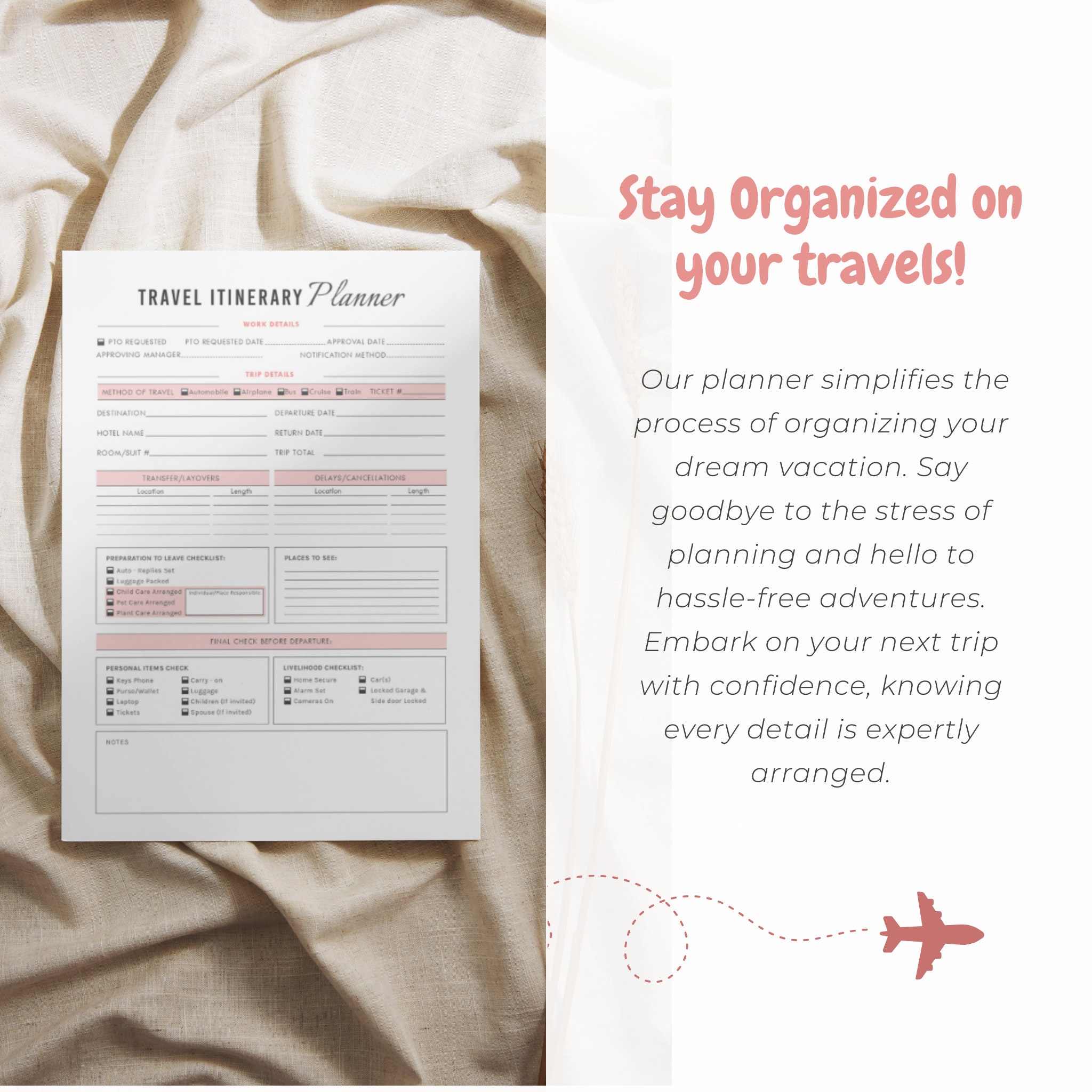 Printable Travel Itinerary Planner PDF Digital Download - Etsy