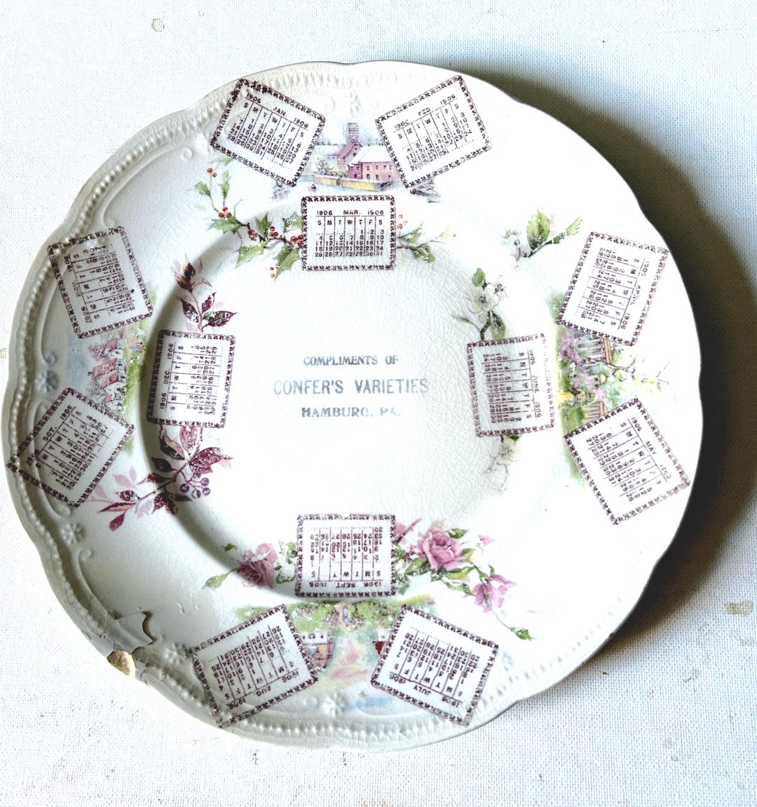 Antique 1906 Calendar Plate Compliments of Confer's Varieties - Etsy