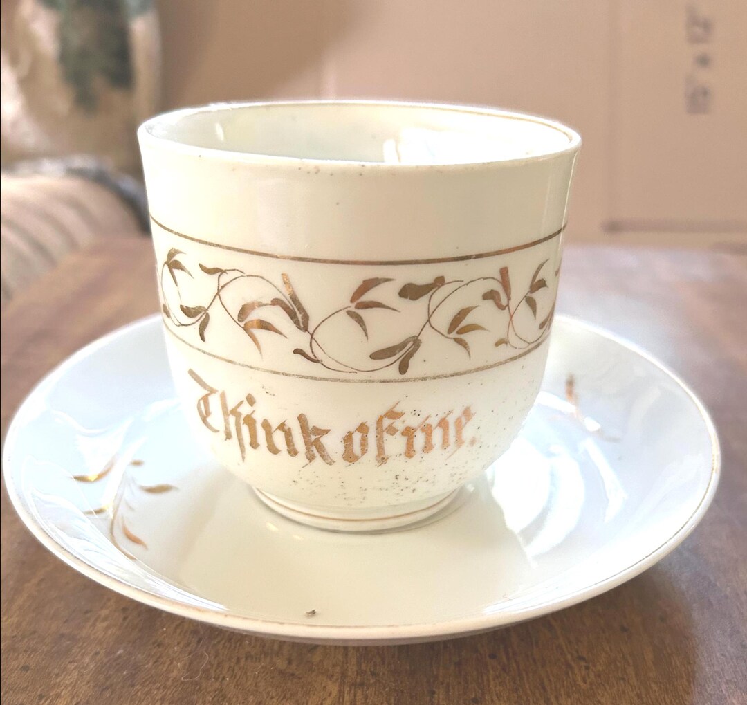 Antique Mustache Mug With Saucer " Think of Me " - Etsy