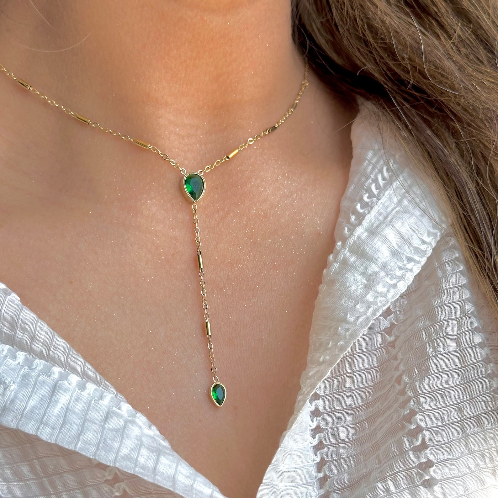 Emerald Necklace | 18k Gold Plated Necklace | Gift for Her | Minimalist ...