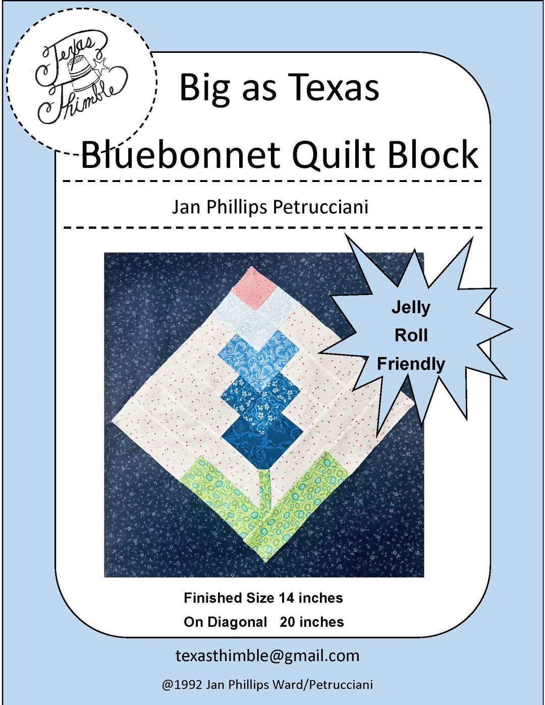 Big as Texas Bluebonnet Quilt Block Pattern, Jelly Roll Friendly, 14 ...