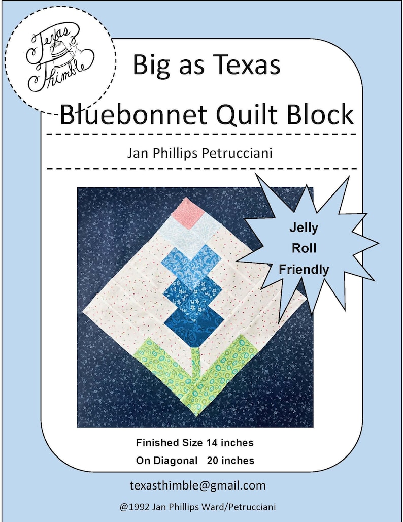 Bluebonnet Quilt Pattern, Big as Texas Quilt Block Instructions, Jelly ...