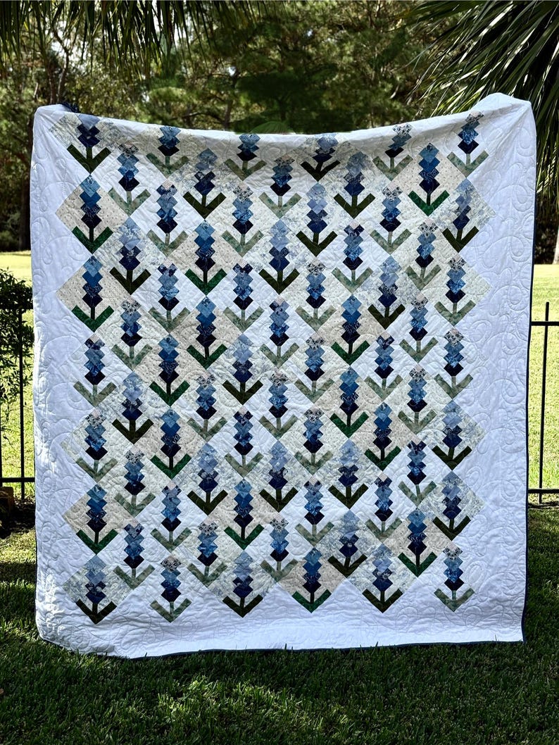 Texas Bluebonnet Quilt Block Pattern Flower Quilt Digital Download