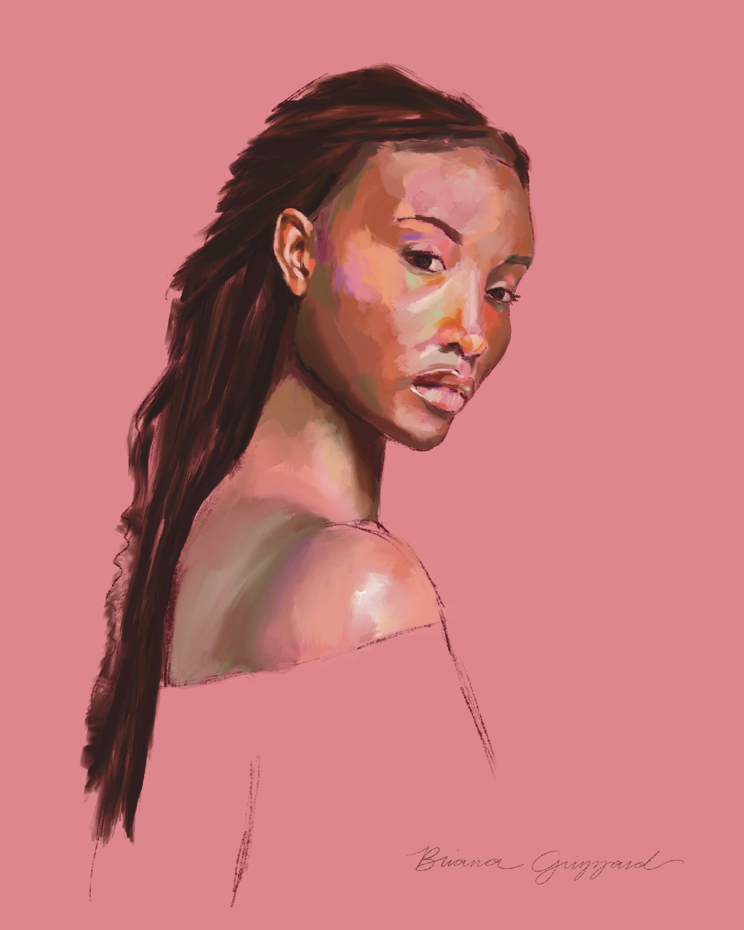 Woman With Braids Portrait - Art Print - Digital Download - Fashion ...