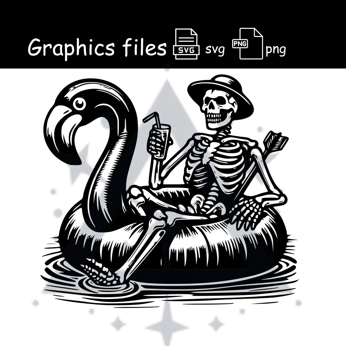 Pool Skeleton Summer Day Graphic _ PNG SVG Vector for Engraving Design ...
