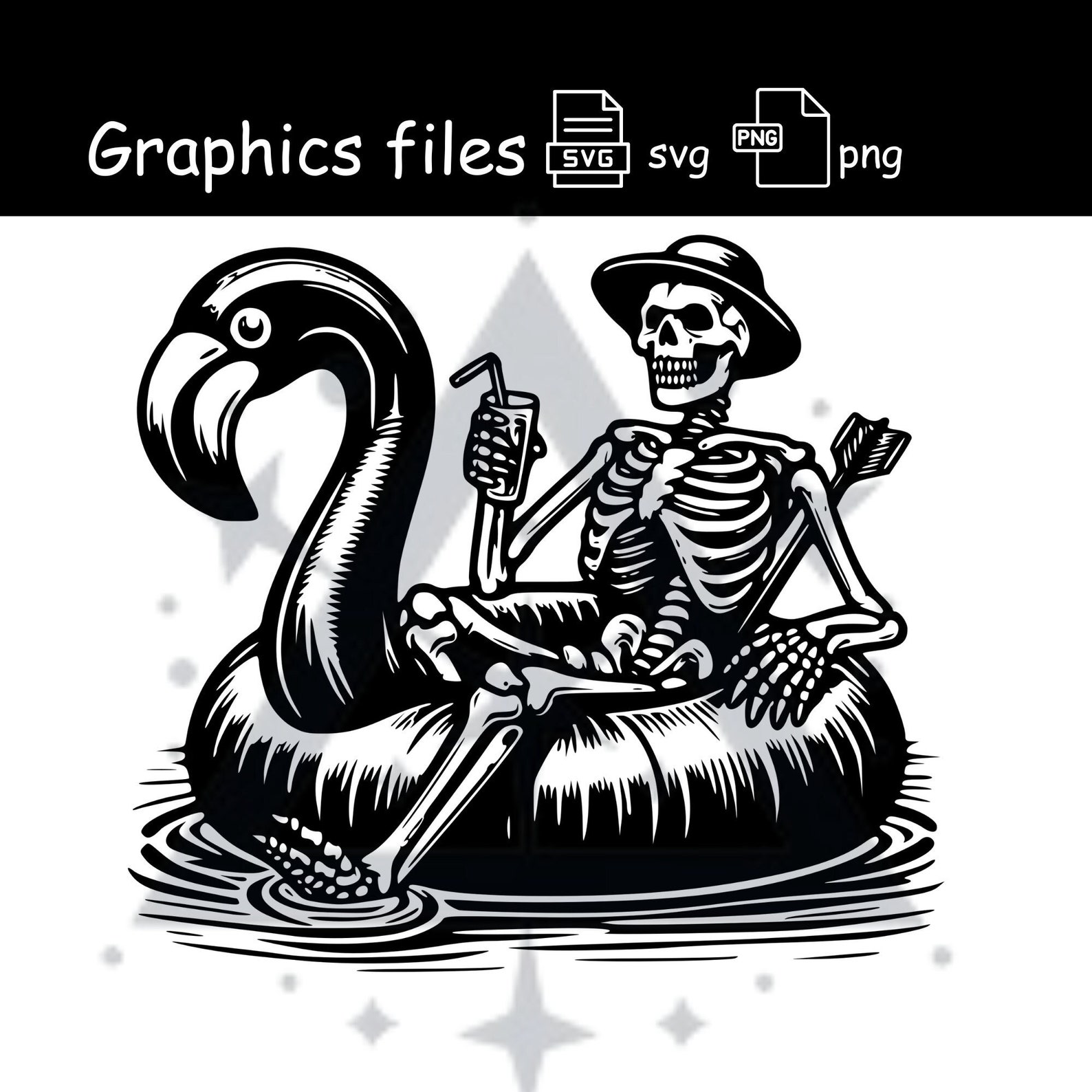 Pool Skeleton Summer Day Graphic _ PNG SVG Vector for Engraving Design ...