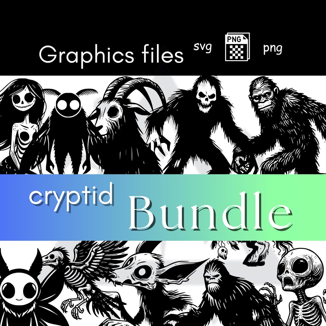 Cryptid Graphics Bundle_ PNG SVG Vector for T-shirts, Vinyl, Engravings ...