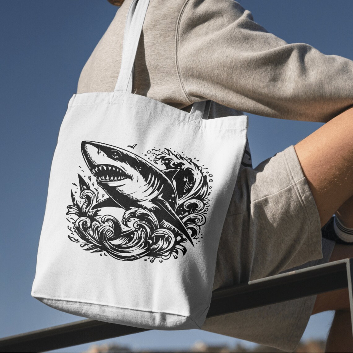 Shark and Ocean Wave Engraving File for Laser _ Shark SVG _ Ocean ...