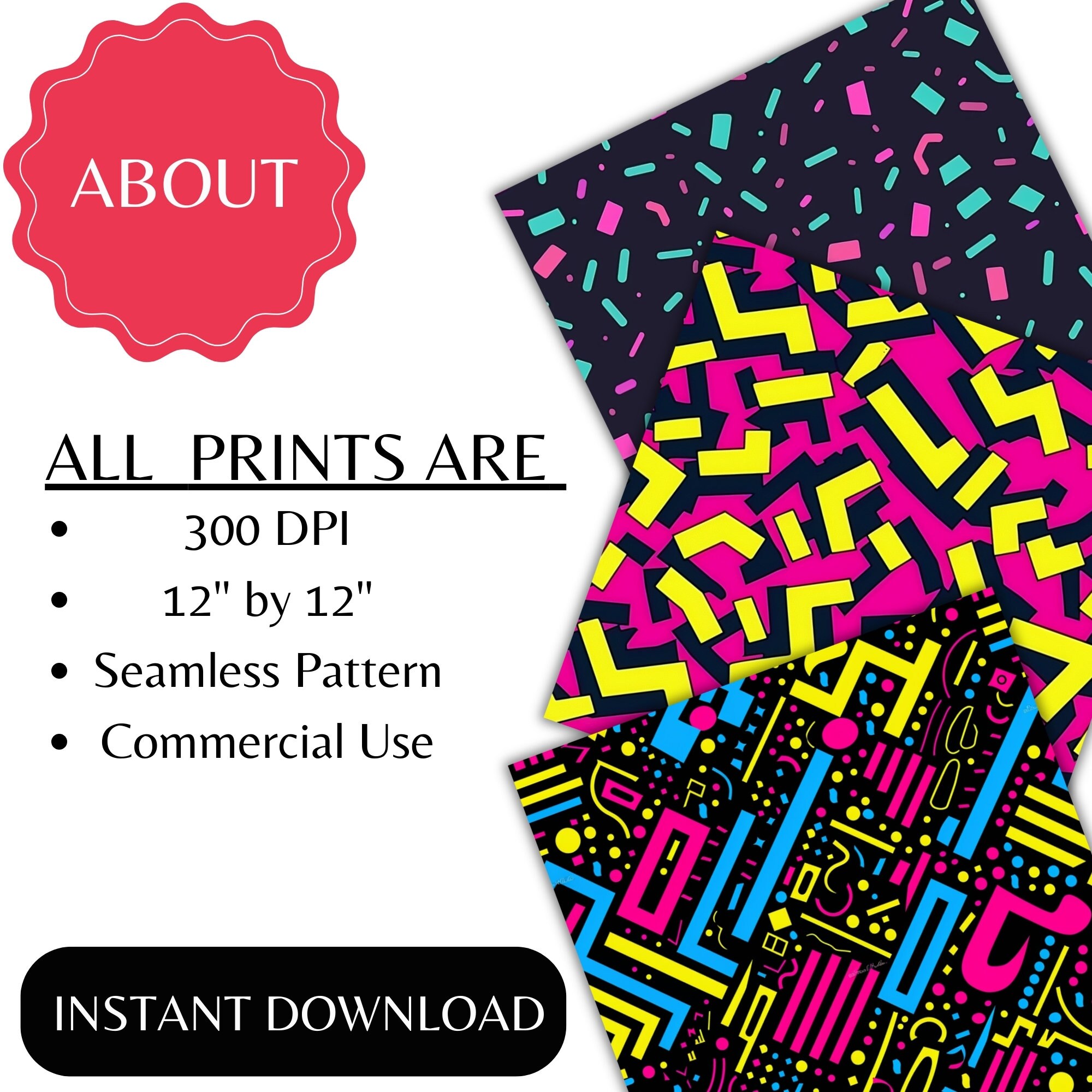 Memphis Design Seamless Pattern Retro Pop Culture Digital Paper and ...