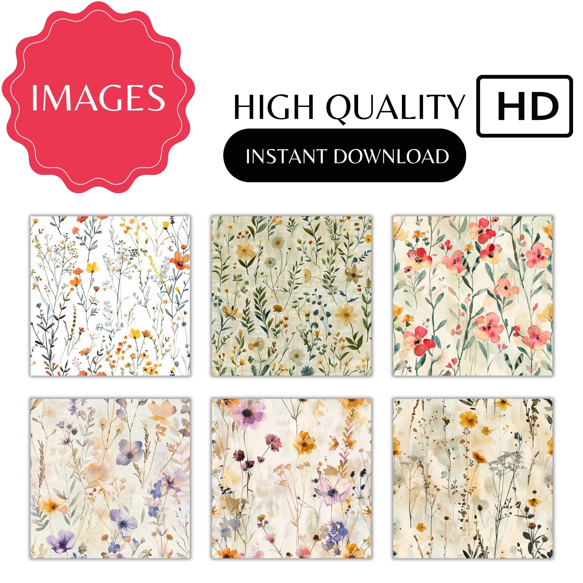 Beautiful Watercolor Wildflower Seamless Patterns Seamless Digital ...