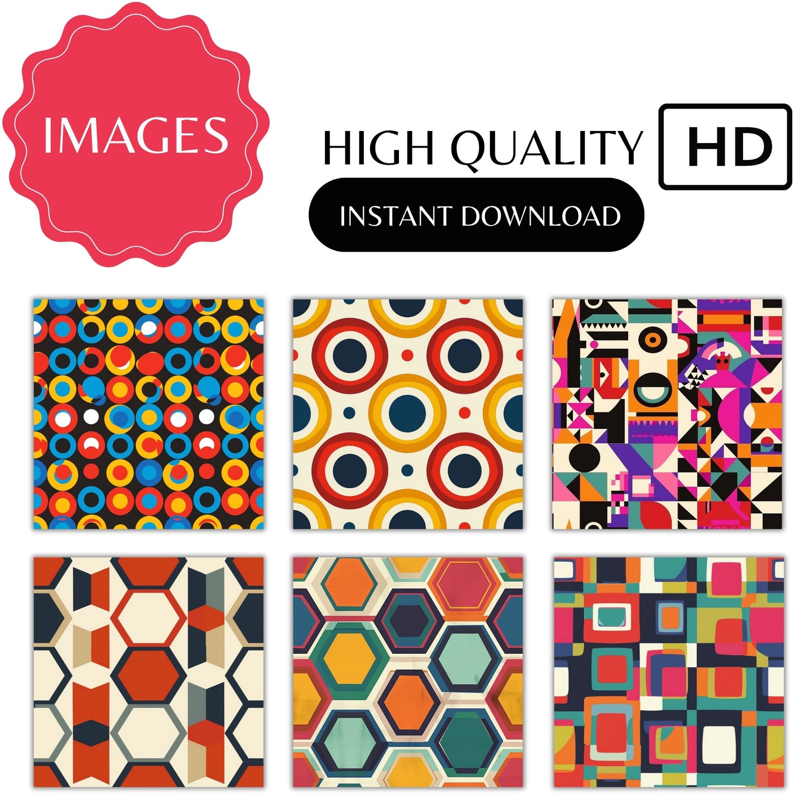 Bold Geometric Shapes Seamless Digital Patterns | Triangles, Squares ...