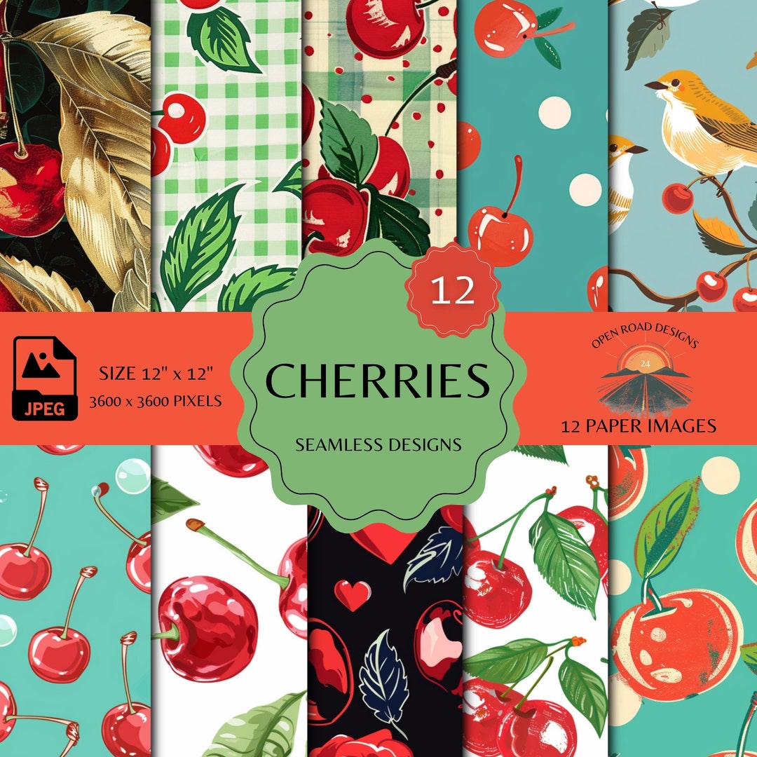 Cherry Seamless Pattern | Summertime Cherries Digital Paper and Prints ...