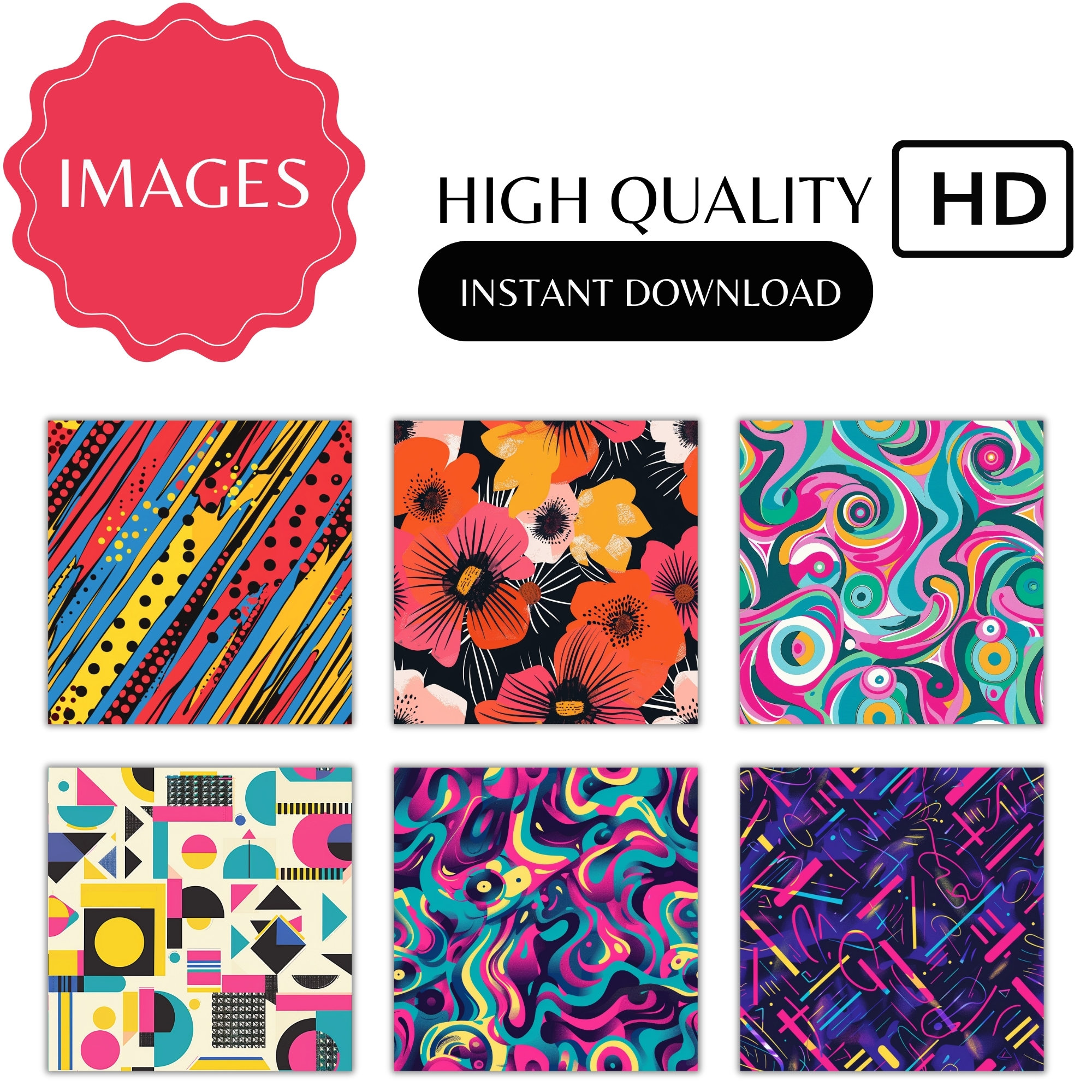 Retro Revival Seamless Patterns Vintage 80s and 90s Aesthetics, Bold ...