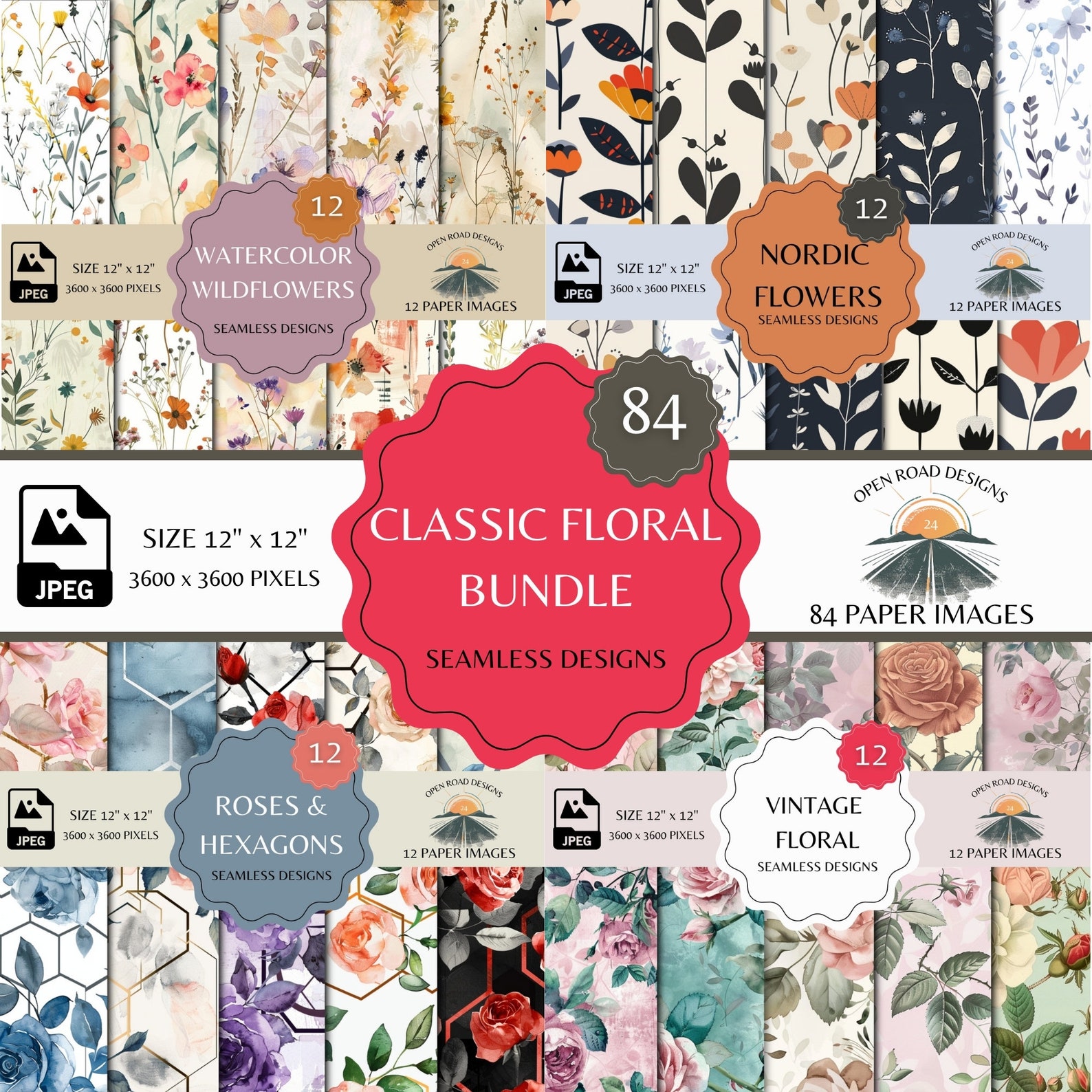 Classic Floral Seamless Patterns Huge Bundle Seamless Digital Paper ...