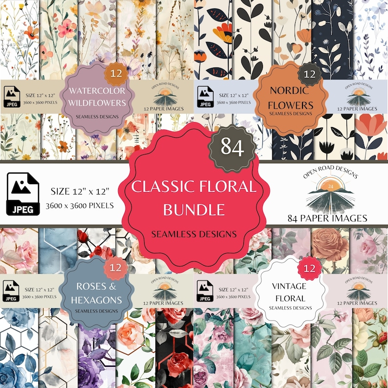 Classic Floral Seamless Patterns Huge Bundle | Seamless Digital Paper Files | Seamless Flower ...