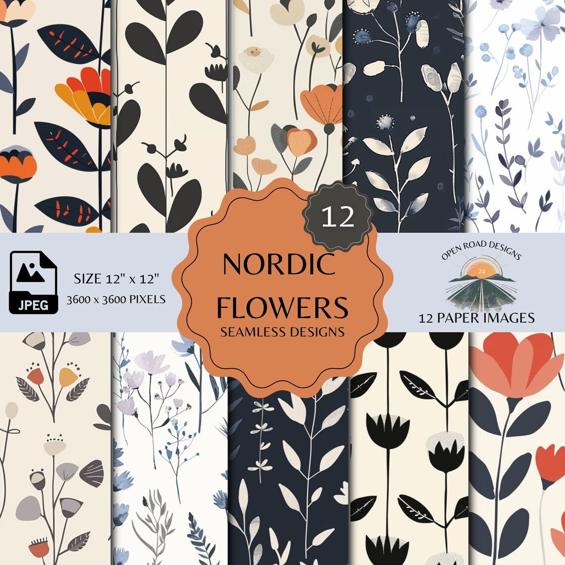Nordic Flowers Minimalist Seamless Pattern Designs | Digital Paper for ...