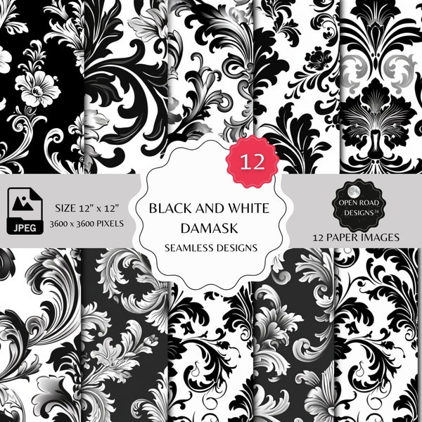 Black White Damask - Etsy