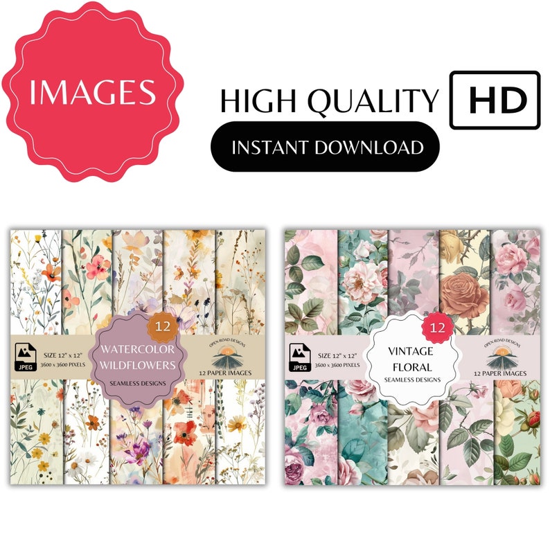 Classic Floral Seamless Patterns Huge Bundle | Seamless Digital Paper ...