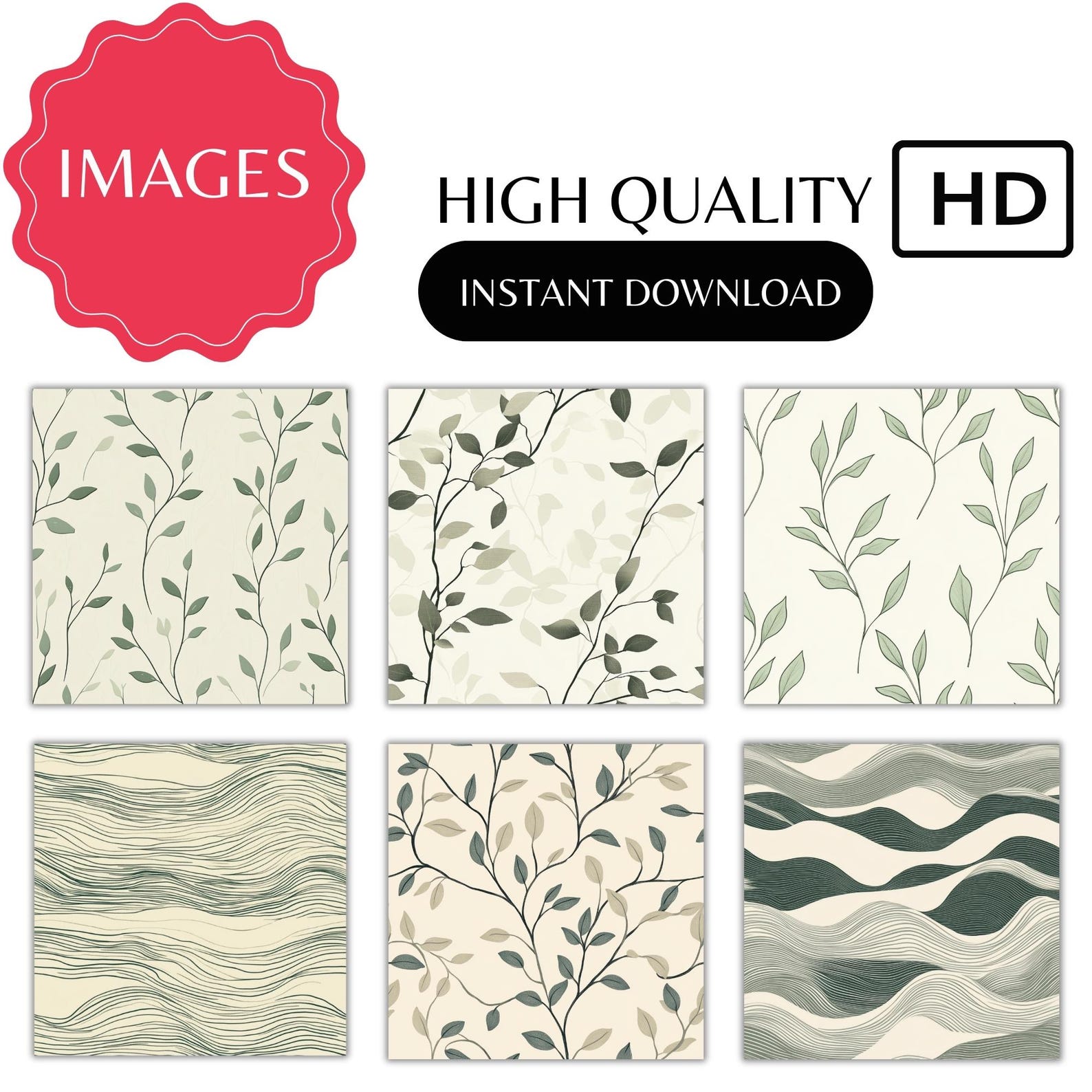 Nature Inspired Line Art Seamless Pattern Collection | Minimalist ...