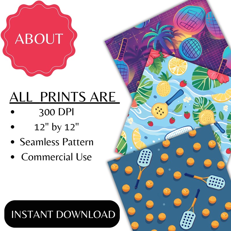 Pickleball Seamless Pattern Digital Paper and Prints for Scrapbooking ...