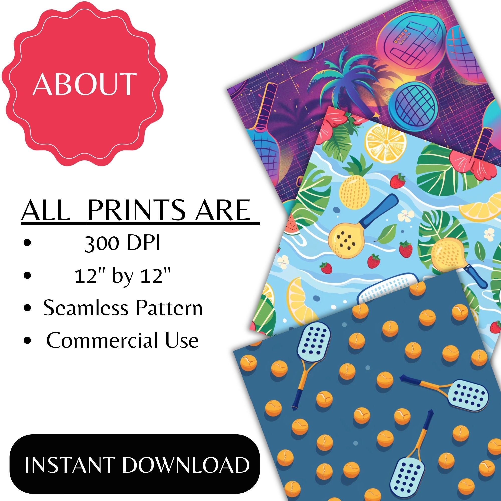 Pickleball Seamless Pattern Digital Paper and Prints for Scrapbooking ...