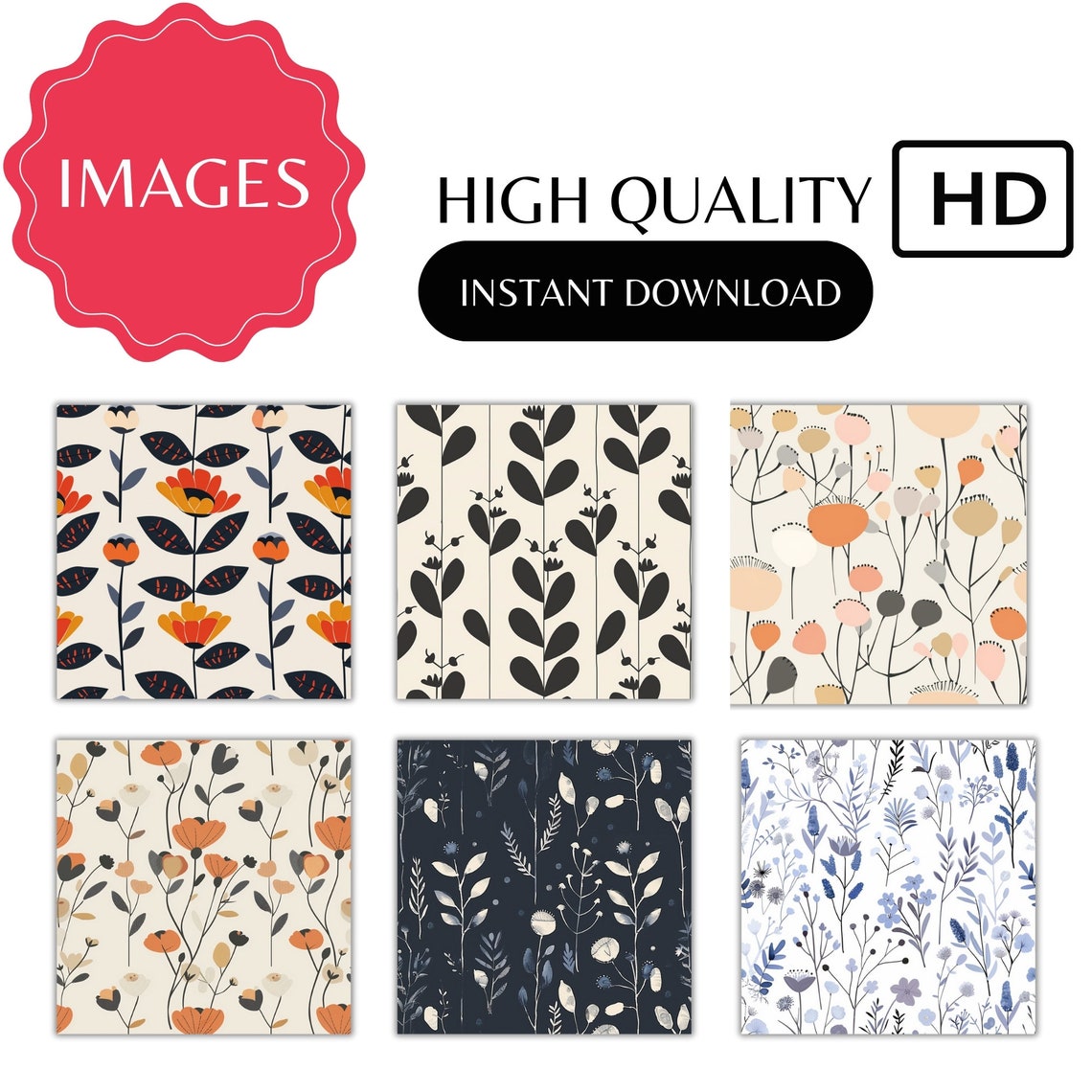 Nordic Flowers Minimalist Seamless Pattern Designs | Digital Paper for ...