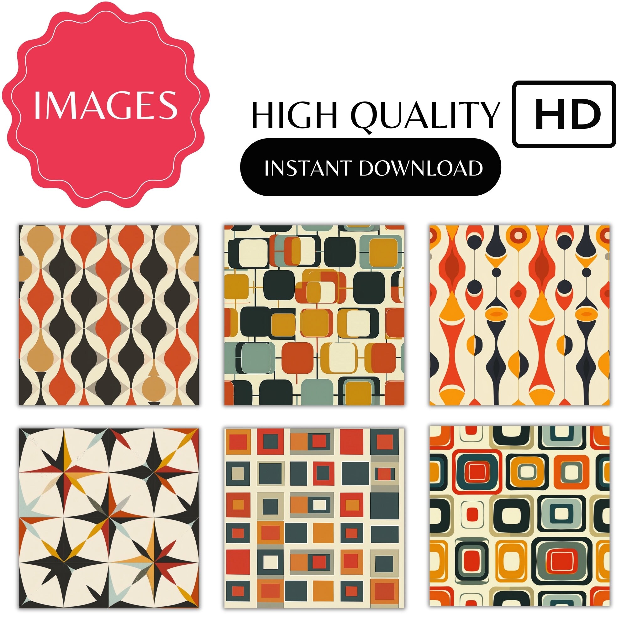 Mid Century Retro Seamless Pattern Designs | 1960 1970 Textiles Designs ...