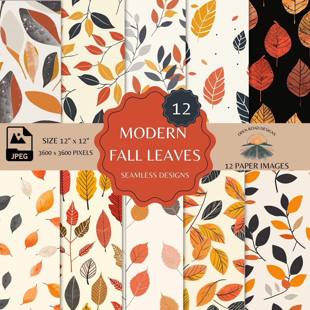 Modern Fall Leaves Seamless Digital Patterns | Vibrant Autumn Foliage ...