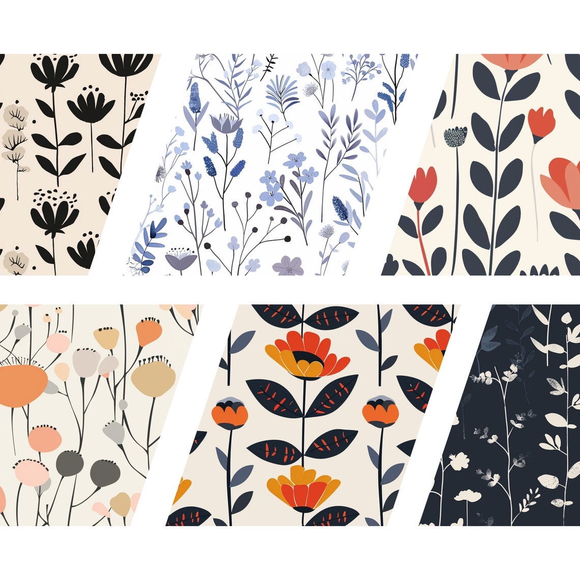 Nordic Flowers Minimalist Seamless Pattern Designs Digital Paper for ...