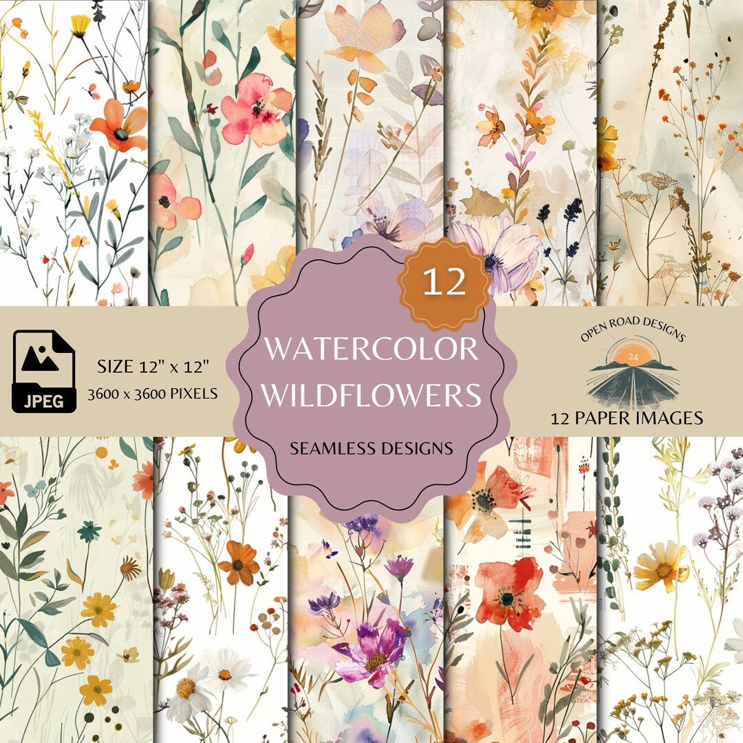 Beautiful Watercolor Wildflower Seamless Patterns | Seamless Digital ...