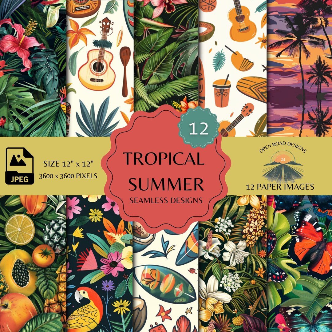Tropical Summer Seamless Patterns | Vibrant Tropical Paradise Pattern ...