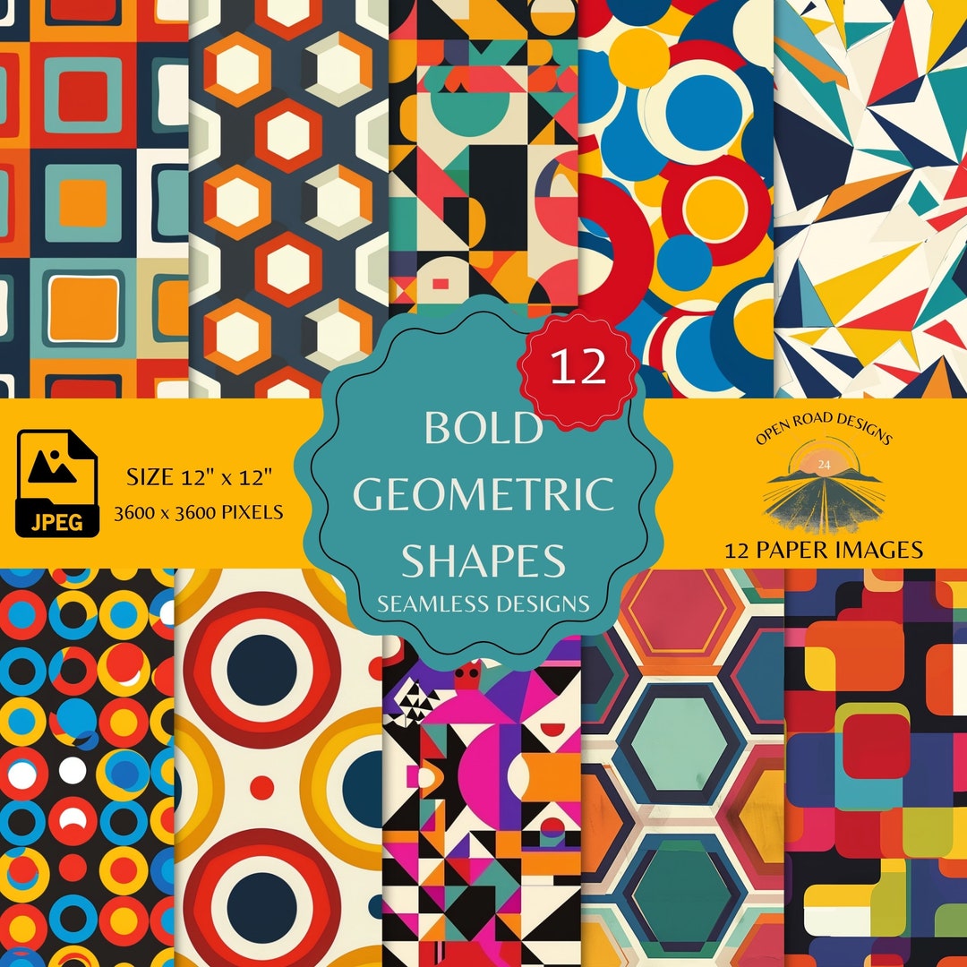 Bold Geometric Shapes Seamless Digital Patterns | Triangles, Squares ...