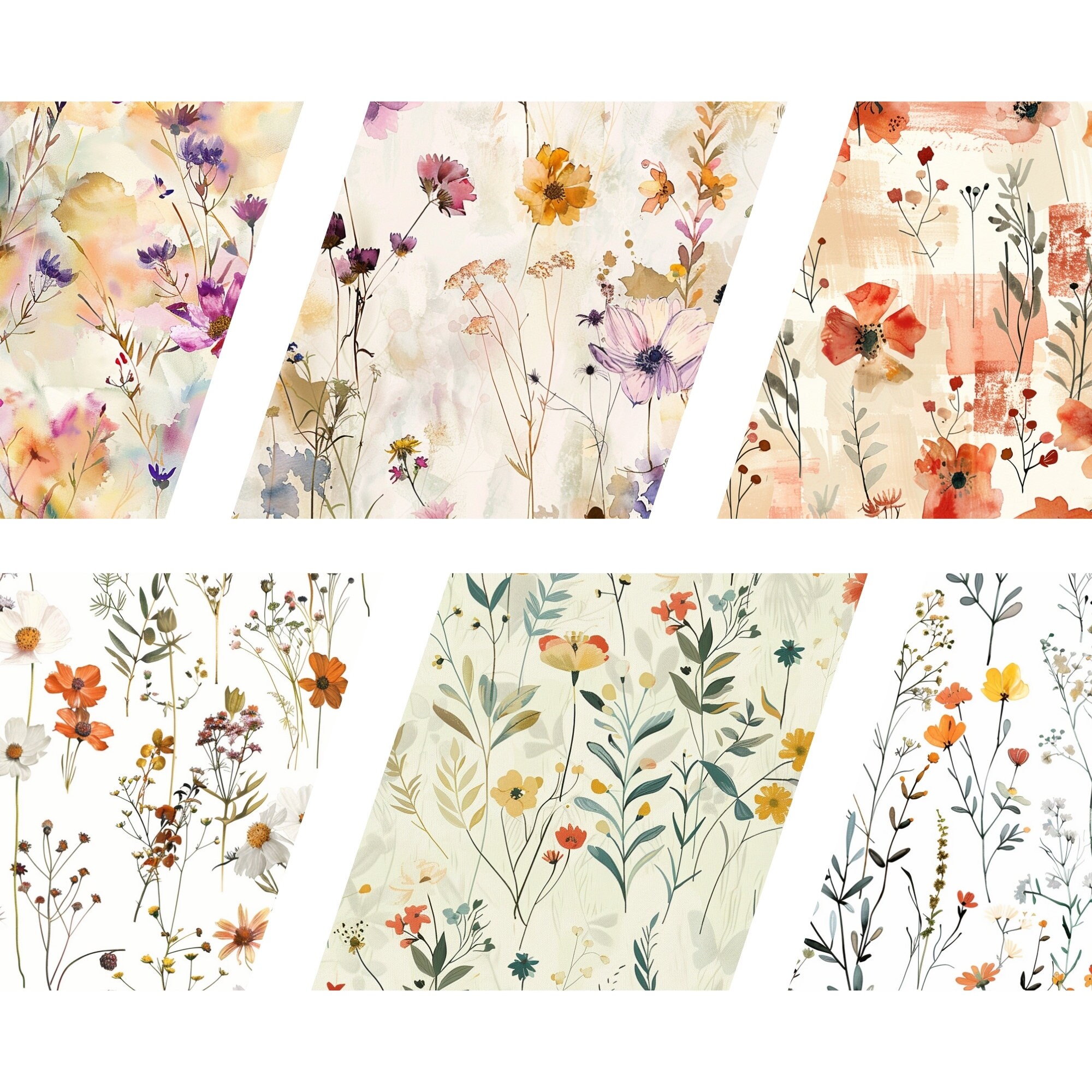 Beautiful Watercolor Wildflower Seamless Patterns Seamless Digital ...