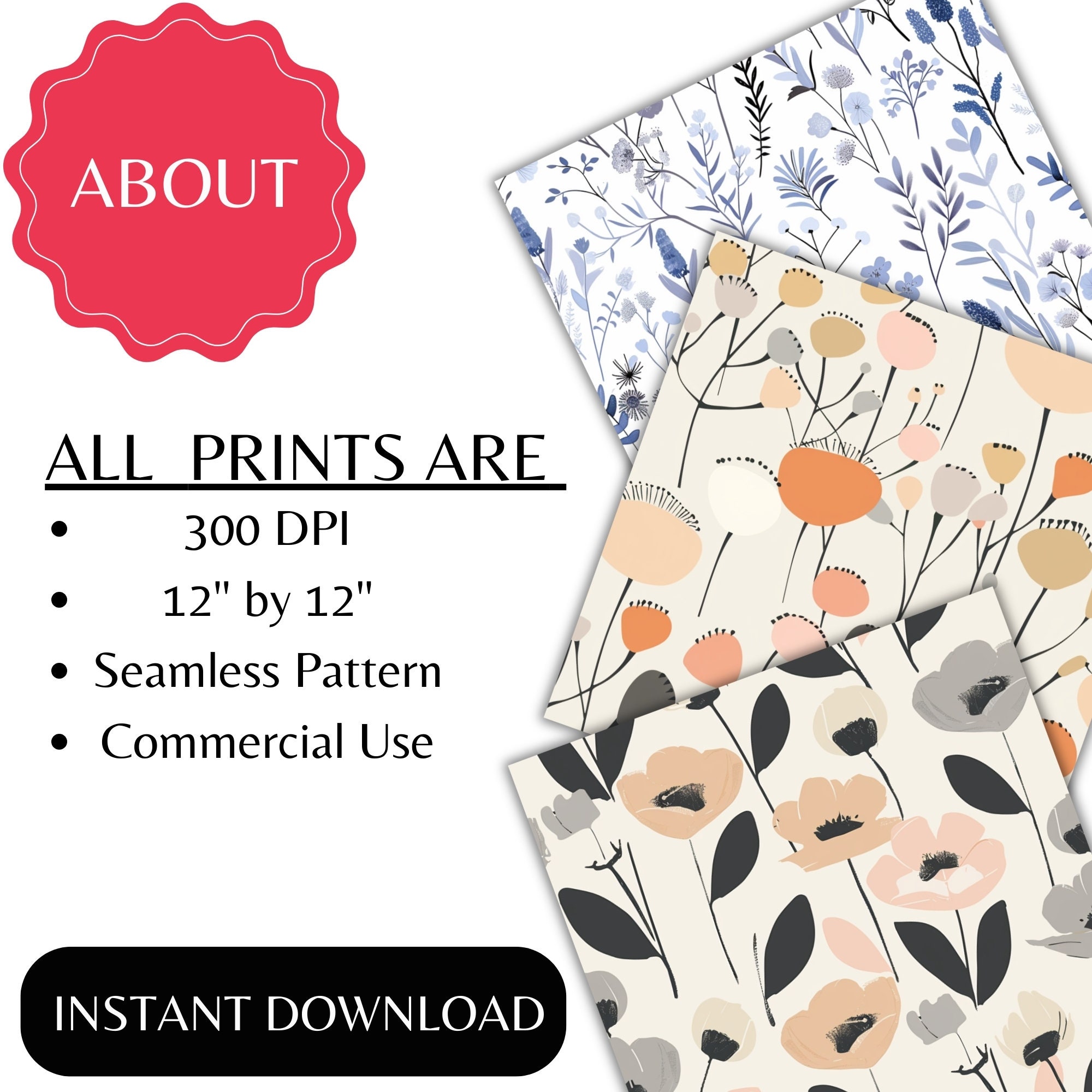 Nordic Flowers Minimalist Seamless Pattern Designs | Digital Paper for ...