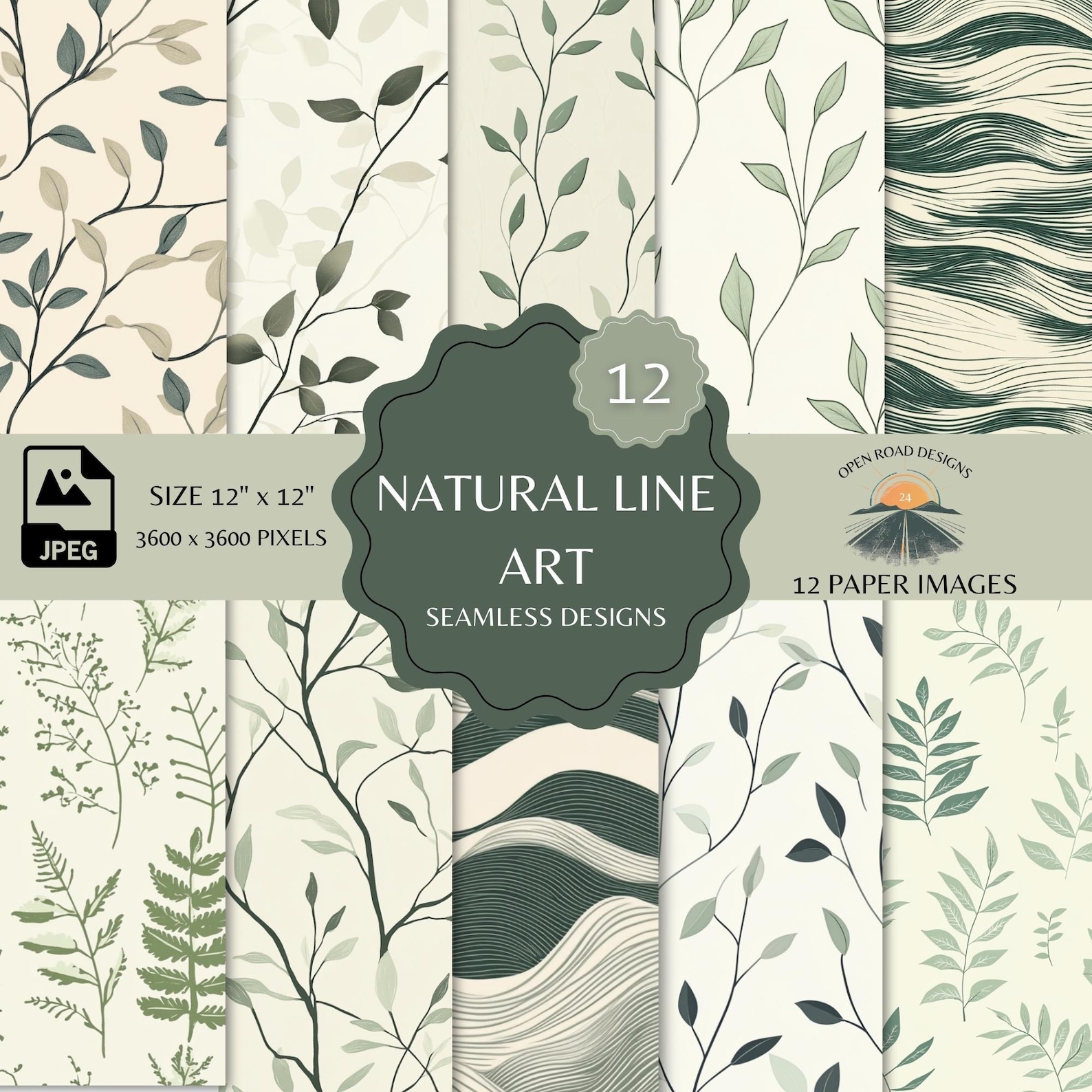 Nature Inspired Line Art Seamless Pattern Collection | Minimalist ...
