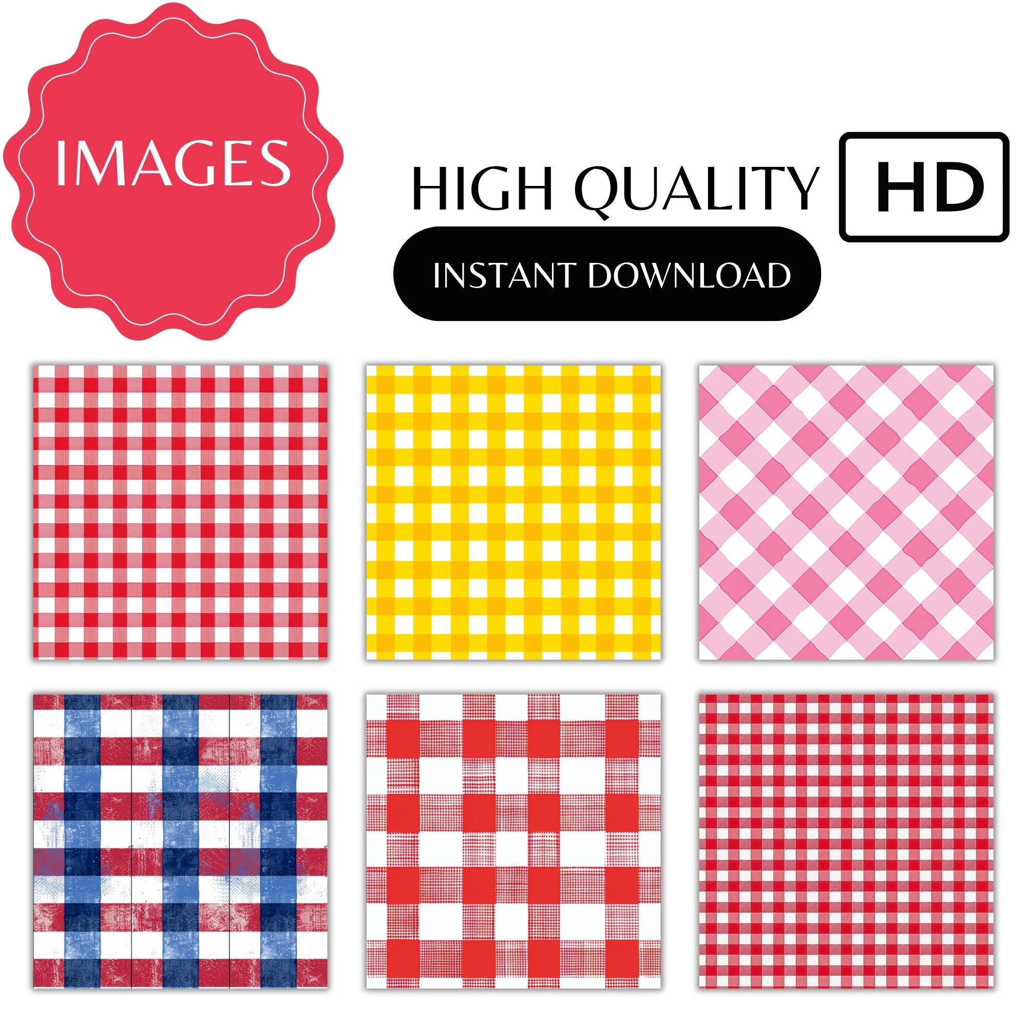 Summer Picnic Seamless Patterns - 12 Digital Download Jpegs - Gingham ...