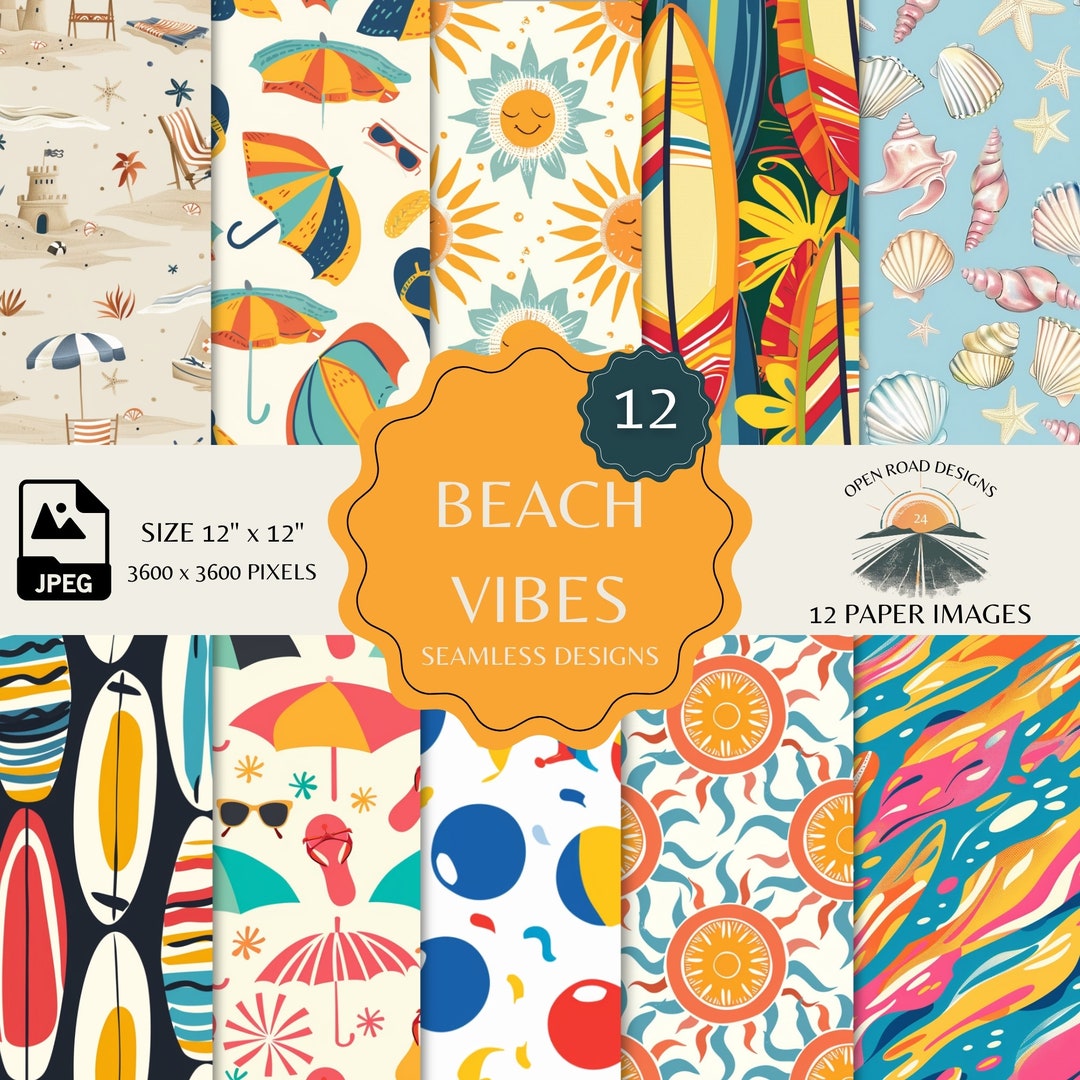 Beach Vibes Summer Seamless Digital Patterns | Seashells, Starfish ...