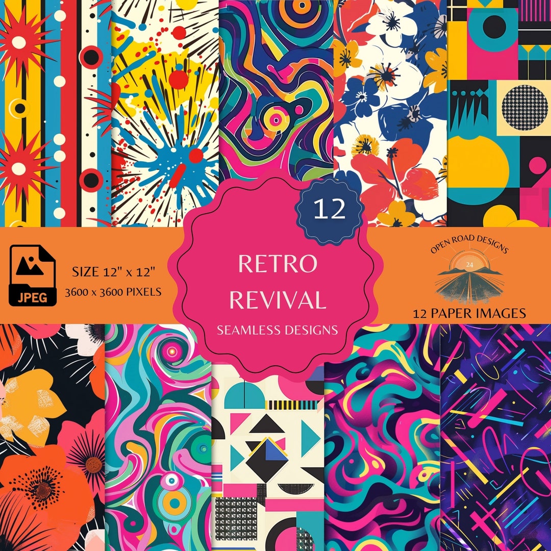 Retro Revival Seamless Patterns - Vintage 80s and 90s Aesthetics, Bold ...