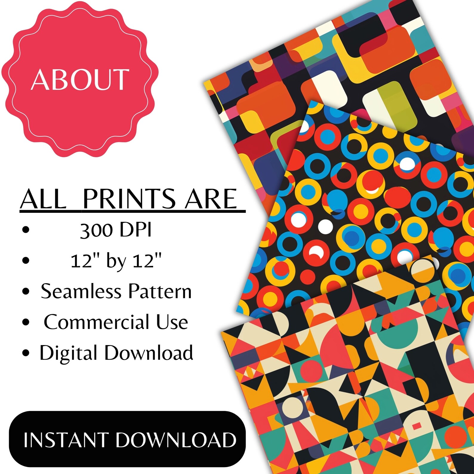 Bold Geometric Shapes Seamless Digital Patterns | Triangles, Squares ...