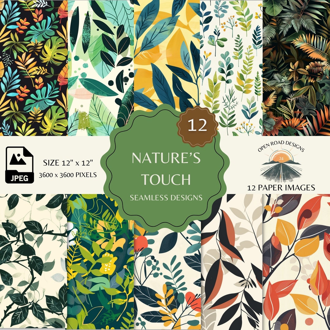Nature's Touch: 12 Seamless Botanical Patterns - Leaves, Vines ...