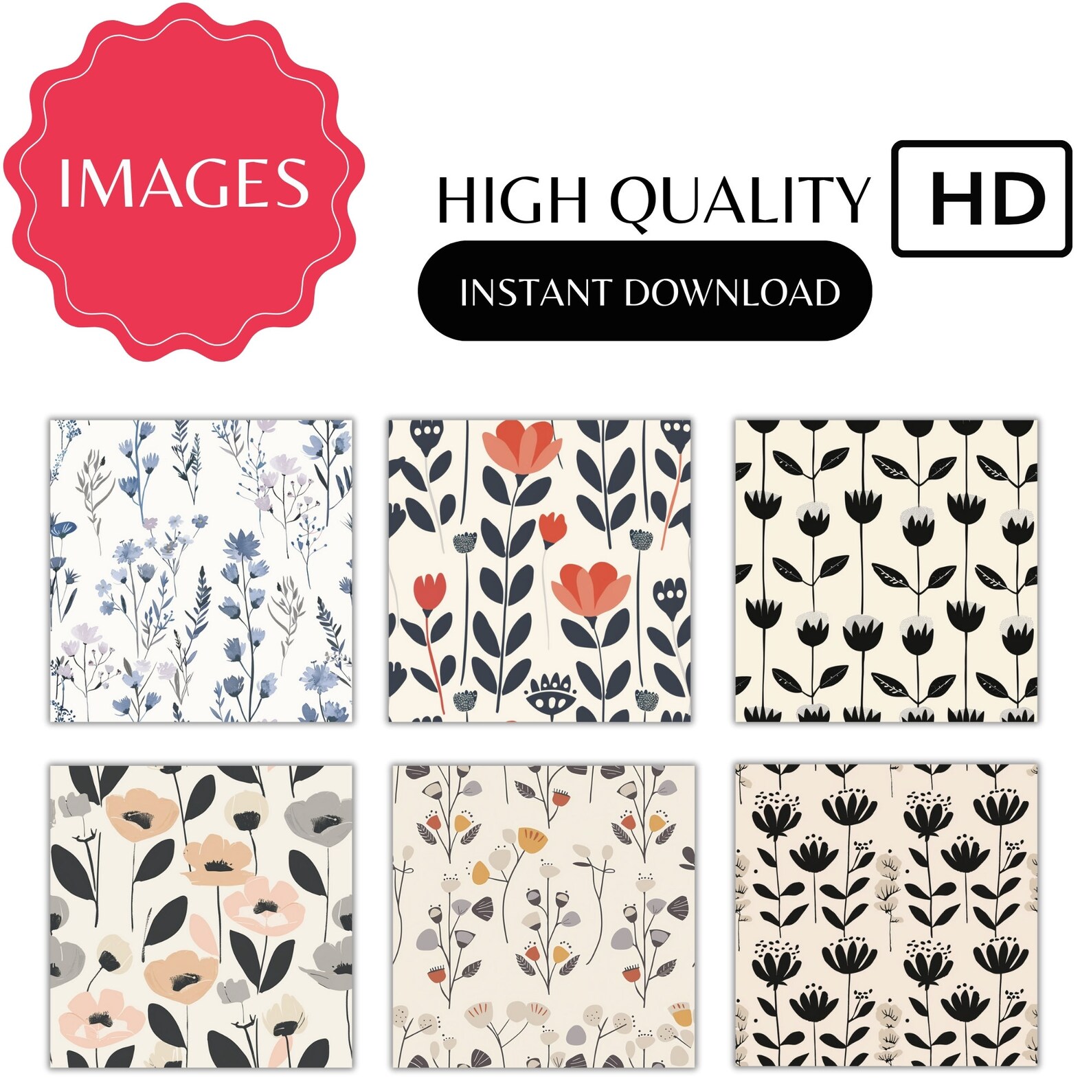 Nordic Flowers Minimalist Seamless Pattern Designs | Digital Paper for ...