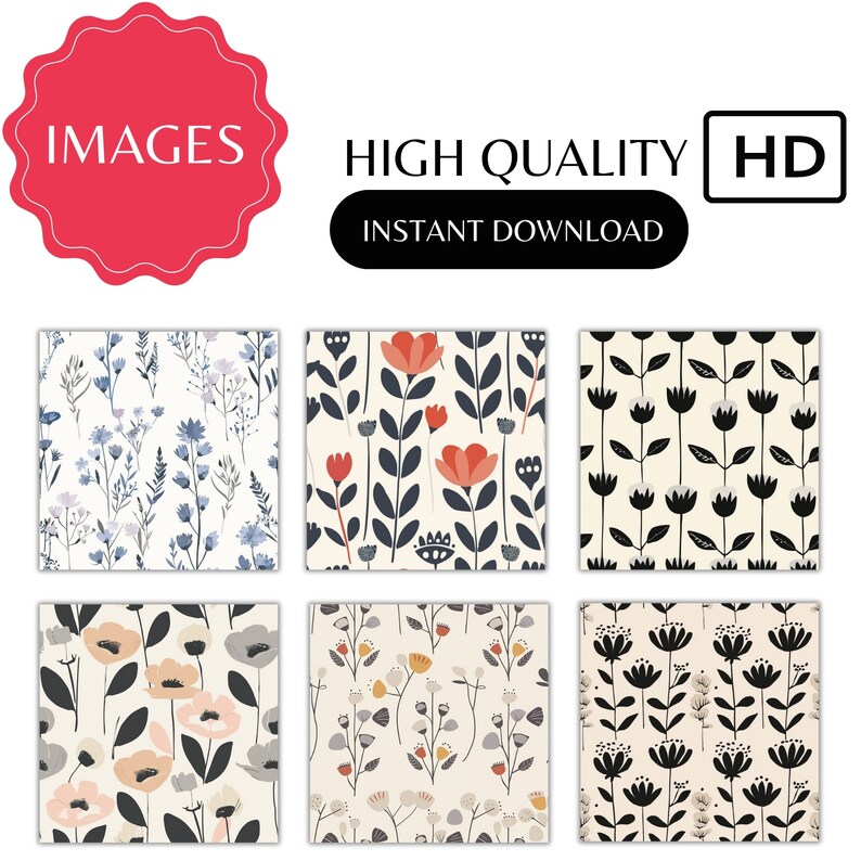 Nordic Flowers Minimalist Seamless Pattern Designs | Digital Paper for ...