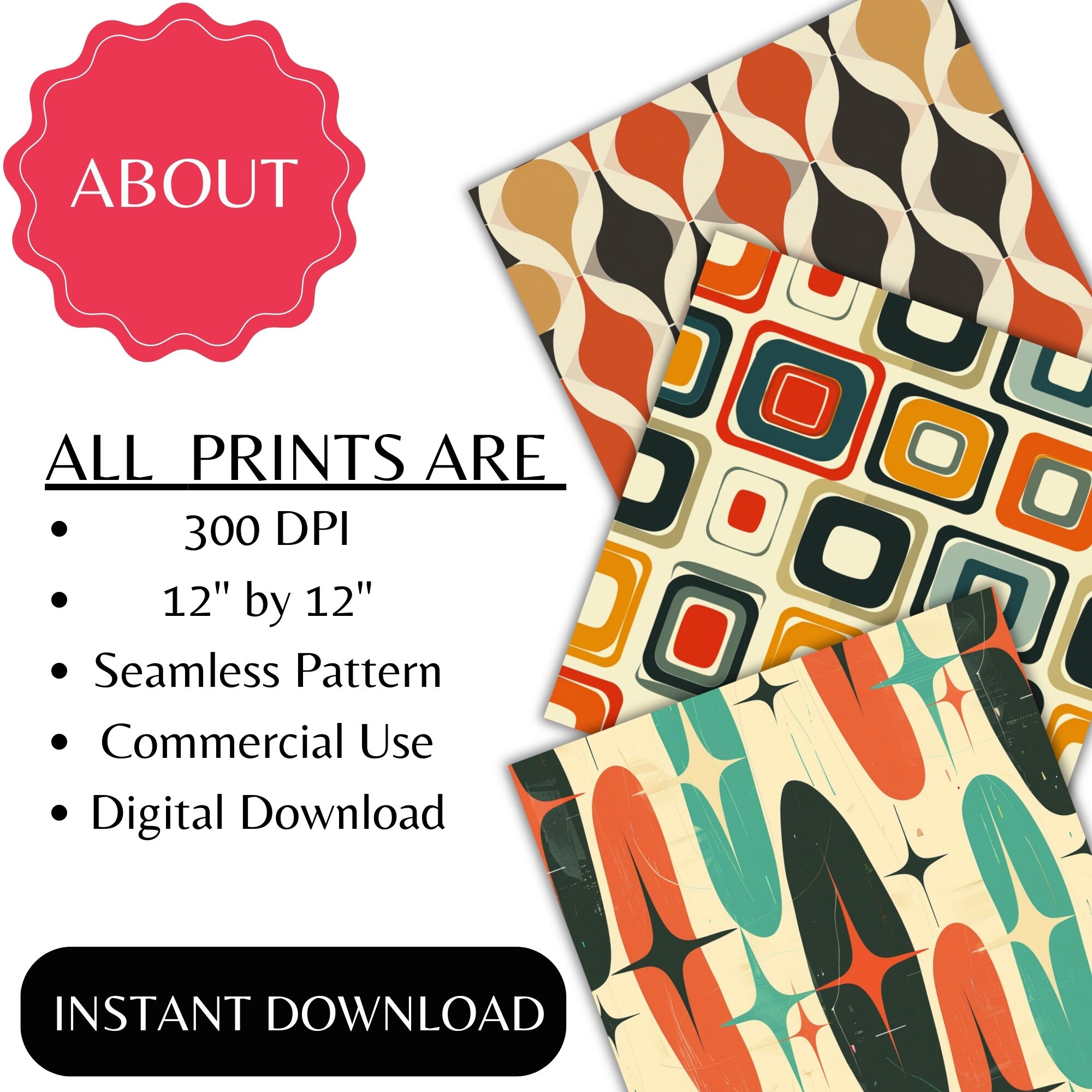 Mid Century Retro Seamless Pattern Designs | 1960 1970 Textiles Designs ...