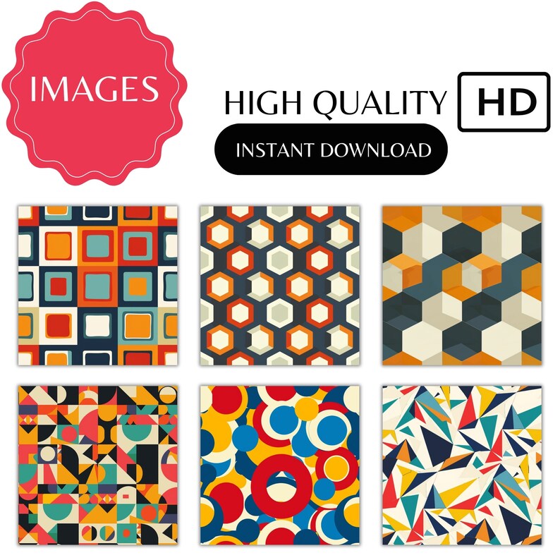 Bold Geometric Shapes Seamless Digital Patterns | Triangles, Squares ...