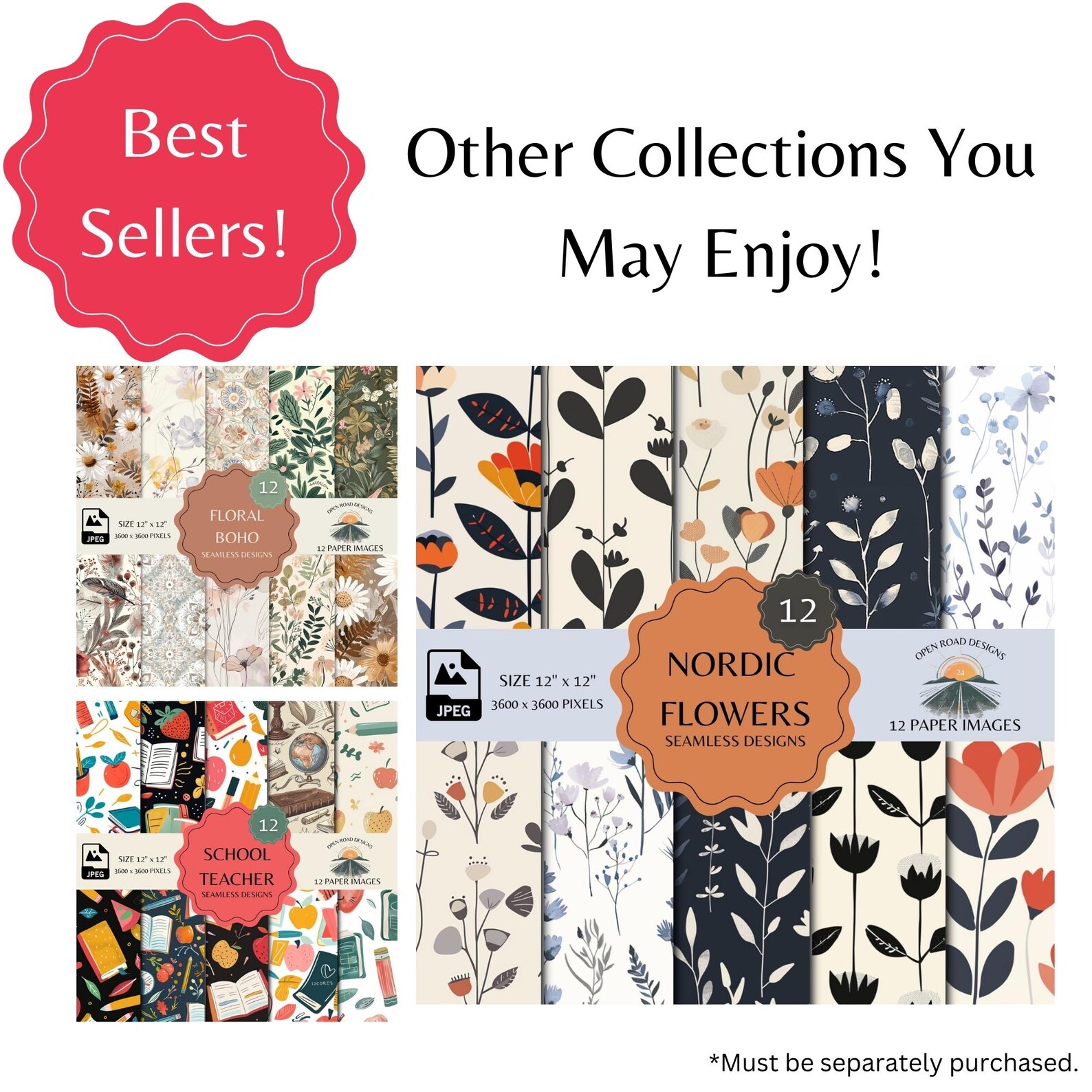 Nature Inspired Line Art Seamless Pattern Collection | Minimalist ...