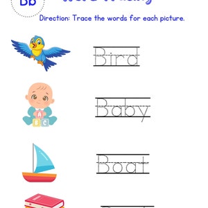 Kids Colorful Word Tracing Sheets A-C , Kids Activity Worksheets - Etsy